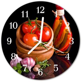 Nástenné skleněné hodiny Česneková rajčata