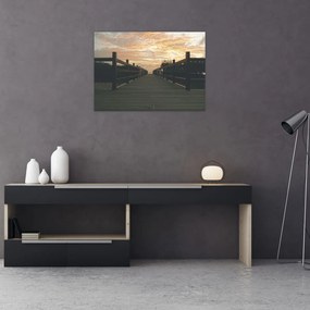 Skleněný obraz dřevěného mola nad jezerem (70x50 cm)