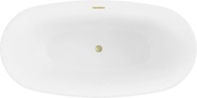 Mexen Eris samostatně stojící vana 170 x 80 cm, bílá, přepad zlatý kartáčovaný - 53441708000-55
