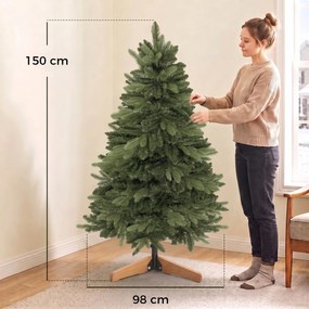 HOMCOM Umělý vánoční stromek 150 cm, vznešená jedle, plně se skládacími větvemi, 525 špiček, skládací dřevěný stojan, Zelená