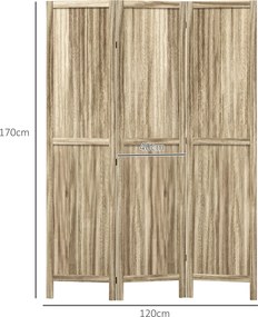 HOMCOM 3-panelová dělící stěna z Paulownia 120 x 170 cm Skládací dělítko prostoru - Přírodní | Aosom