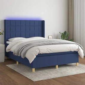 Box Spring Postel S Matrací A Led Textil Modrá Blok se čtverci 140 x 200