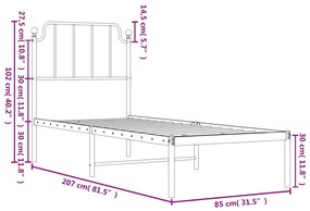 vidaXL Kovový rám postele s čelem 80 x 200 cm [373878] Barva: Černá