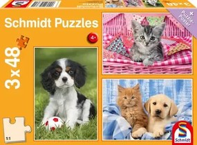 SCHMIDT Puzzle Moje oblíbená zvířátka / 3x48 dílků / 26,3 x 17,8 cm