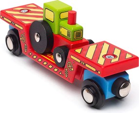 Bigjigs Rail Dřevěný vagon s traktorem + 2 koleje