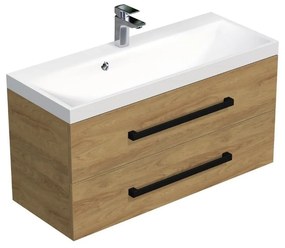 Koupelnová skříňka s černou úchytkou a umyvadlem SAT Cube Way 100x71x40 cm dub Hickory mat CUBE2C100ZDH