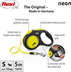 Flexi Neon S pásek 5m černo-žluté / Vodítko
