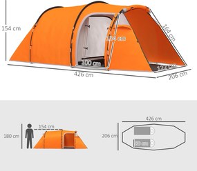 Tunelový stan pro 2-3 osoby, kempinkový stan s předsíňkou, lampové háčky 2000 mm vodní sloupec oranžový
