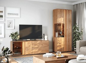 Bílý nábytek TV komoda Collodi, prosklená, dub, masiv (185 cm)