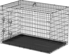 Skládací klec pro psy PawHut s 2 dveřmi, odnímatelným táckem a rukojetí na přenášení 92x57x62,5 cm Černá | Aosom