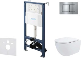 kielle Genesis New - Set předstěnové instalace, klozetu Oudee, Vortex Rimless+, sedátka softclose a tlačítka Gemini New III, lesklý chrom 30502SS17