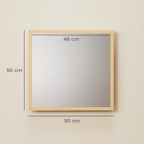 HOMCOM nástěnné čtvercové zrcadlo 50 x 50 cm, rám z přírodního dřeva, ideální do koupelny, obývacího pokoje nebo ložnice
