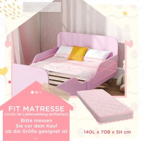 AIYAPLAY Rám dětské postele, rám jednolůžka pro děti, bezpečnostní brána, malá postel do dětského pokoje, MDF, bez matrace, růžový