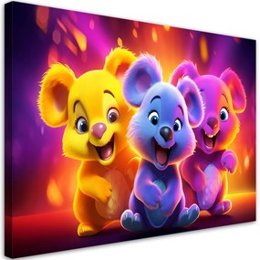 Obraz na plátně, Neonoví abstraktní medvědi - 90x60 cm