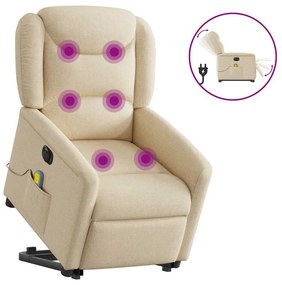 Elektrické zvedací masážní polohovací křeslo krémové textil 3303232