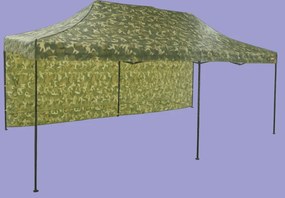 Nůžkový stan 3x6m ocelový, 1 boční plachta, Maskáčová