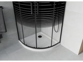 Mexen Rio půlkruhový sprchový kout 80 x 80 cm, Pruhy, Černá + sprchová vanička Flat, Bílá - 863-080-080-70-20-4110B