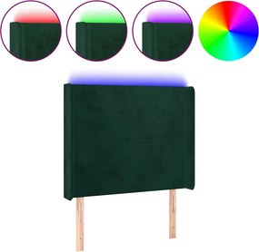 Čelo postele s LED tmavě zelené 83 x 16 x 118/128 cm samet 3123801