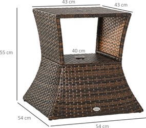 Outsunny zahradní stolek stojan na slunečník 54 x 54 x 55 cm z polyratanu v hnědé barvě, ideální pro zahradní nábytek a terasu | Aosom.de