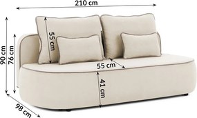 Béžová/taupe sametová rozkládací/s úložným prostorem pohovka 210 cm Saga – Ropez