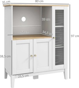 HOMCOM Mikrovlnková Skříň, Kuchyňská Skříňka, Buffet se 1 Niche a 3 Dveřmi, Systém Řízení Kabelů, pro Kuchyň, Jídelnu a Obývací Pokoj, 80 x 35 x 97 c…