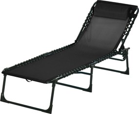 Skládací a nastavitelný lehátko Outsunny s 4 polohami sklopení - zahradní křeslo se systémem lanka pro venkovní použití, ocelový rám 189x58x30 cm, čer