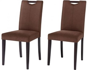 Danish style Jídelní židle Curt (SET 2 ks), mikrovlákno, tmavě hnědá / tmavé dřevo