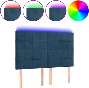 Čelo postele s LED tmavě modré 144x5x118/128 cm samet 3122476