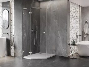Mexen Lunar, L pětiúhelníkový sprchový kout naklápěcí doleva 80 x 90 cm, 8mm čiré sklo, ocelový profil, 831L-080L-090P-97-00-L