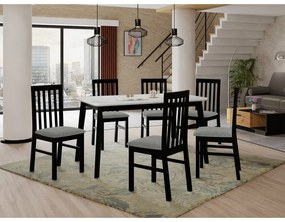 Rozkládací jídelní stůl se 6 židlemi AL16, Barva dřeva: bílá, Potah: 25x - Paros 2, Barvy nožiček: černá