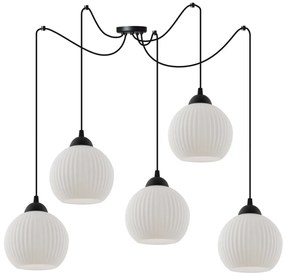 Závěsné svítidlo Riffle Round Spider, 5x bílé skleněné stínítko, b