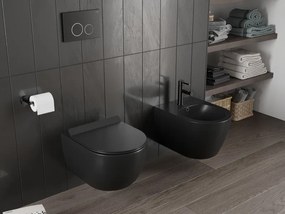 Mexen Carmen, závěsná WC mísa 490x365x340 mm, Rimless Tornádo + WC sedátko z duroplastu, černá matná, 30880185T