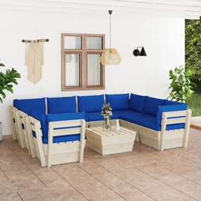 vidaXL 9dílná zahradní sedací souprava z palet + podušky smrkové dřevo [3063607] Barva: Modrá