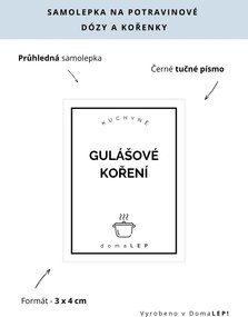Samolepka na kořenky GULÁŠOVÉ KOŘENÍ průhledná 3 × 4 cm tučné písmo