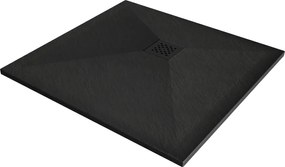 Mexen Stone+, čtvercová vanička z minerálního kompozitu 100 x 100 cm, černá, černá krytka, 44701010-B