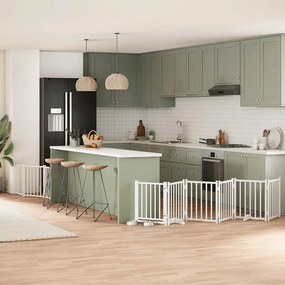 Zábrana pro psy s dvířky skládací 9 panelů bílá 450 cm topol 3155703