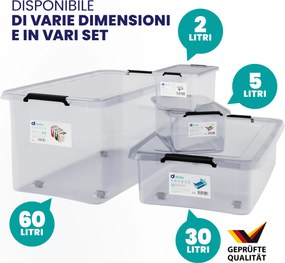 Deuba Úložný box s víkem a kolečky 60 l – průhledný, 60×40×35 cm