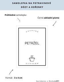 Samolepka na kořenky PETRŽEL průhledná 3 × 4 cm základní písmo