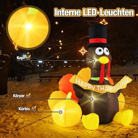 Costway 150 cm Nafukovací krůta s dýňovou dekorací na díkůvzdání s LED světly