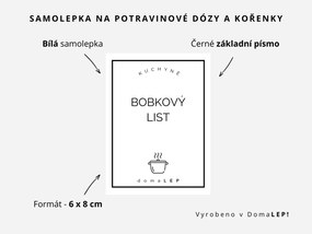 BOBKOVÝ LIST - omyvatelná samolepka na kořenky, výběr rozměrů Ø 5 cm / 5 x 5 cm / 6 x 8 cm | DomaLEP tvar: KOLEČKO, barva: BÍLÁ - ČERNÉ písmo, velikost: Ø 5 cm - tučné písmo