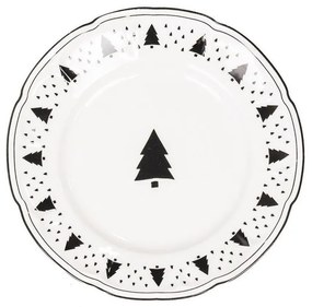 Krémový porcelánový dezertní talířek se stromky X-Mas Tree - Ø 15*1,5 cm