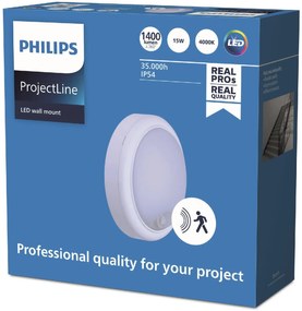 Philips 8719514954328 led nástěnné svítidlo s pohybovým čidlem projectline 1x15w | 1400lm | 4000k | ip54 - bílá