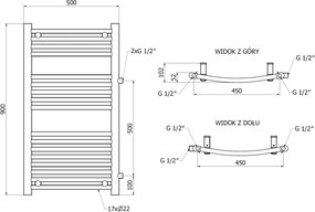 Mexen Ares, topné těleso 900 x 500 mm, 372 W, boční pravé a spodní připojení, bílá, W102-0900-500-00-20-S