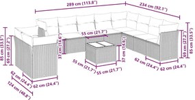 11dílná zahradní sedací souprava s poduškami šedá polyratan 3217872
