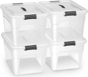 Úložné boxy s víkem 30 l, 4 ks, bílé, stohovatelné