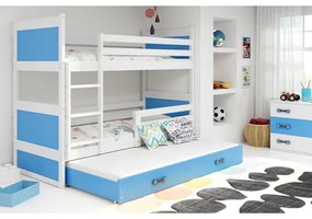 Dětská patrová postel s výsuvnou postelí RICO 190x80 cm Modrá Bílá