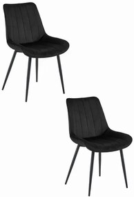 Set dvou jídelních židlí SOSA sametové černé / černé nohy (2ks)