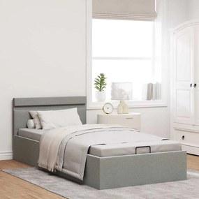Rám postele úložný prostor LED světle šedý textil 100 x 200 cm 285607