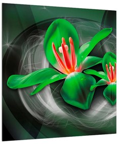 Moderní zelený obraz květů (40x40 cm)