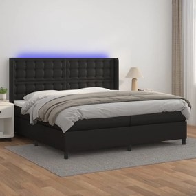 Box spring postel s matrací a LED černá 200x200 cm umělá kůže